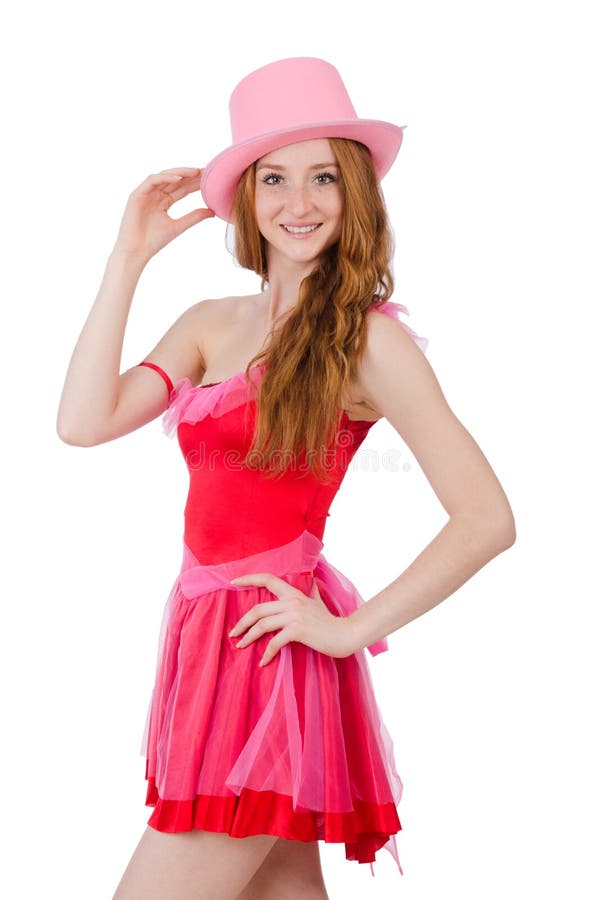 Pretty Young Model in Mini Pink Dress Holding Gift Stock Photo - Image ...