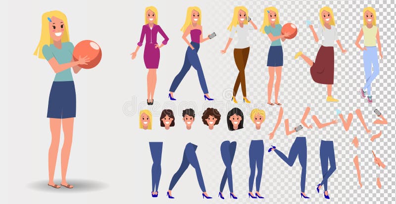 Pretty Young Woman Constructor In Flat Style Parts Of Body Legs And Arms Face Emotions