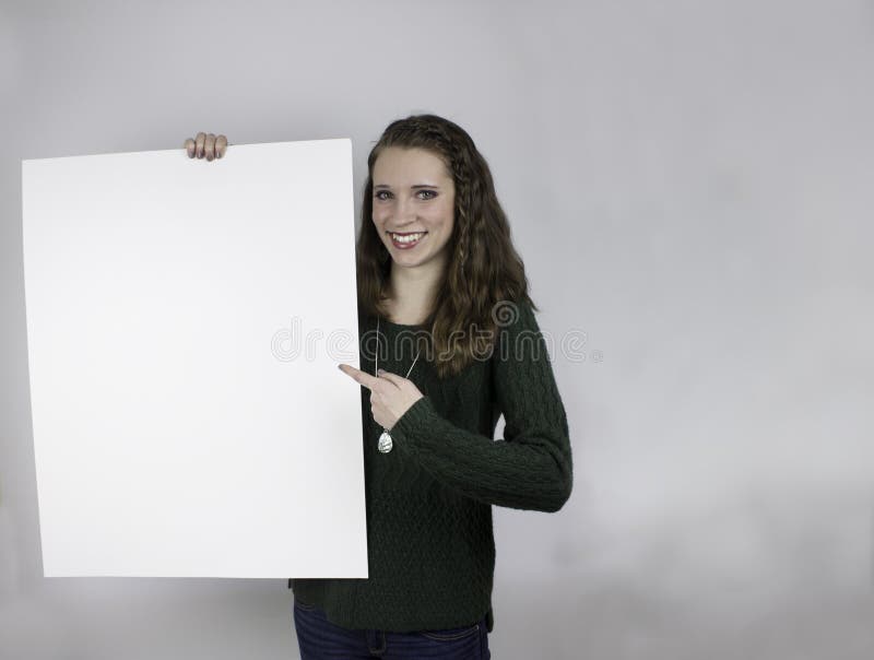 Pretty Young Woman Holding Blank Sign Stock Image - Image of sweater ...