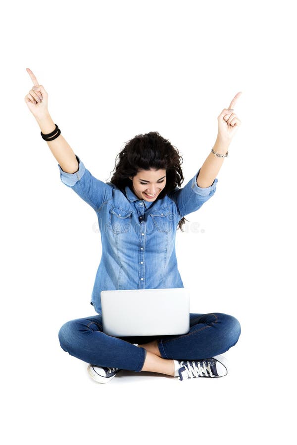 Pretty Young Woman with Laptop Stock Photo - Image of cute, computer ...