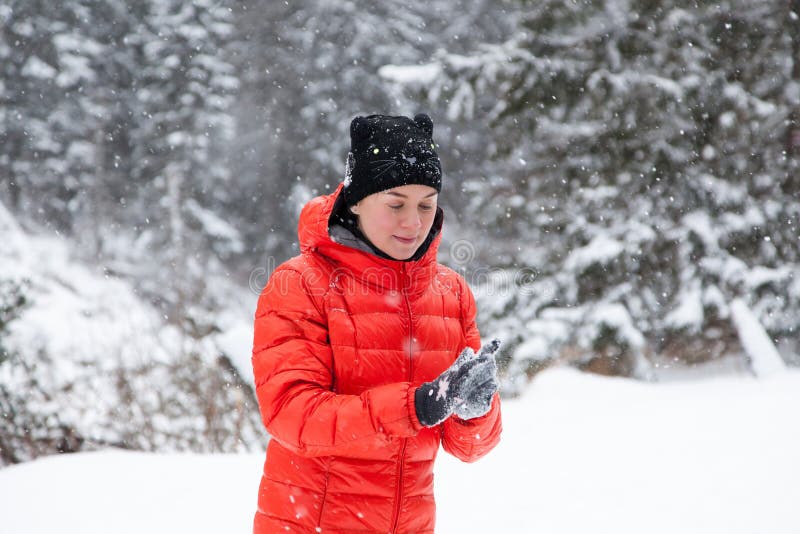 Pretty Young Woman Playing Snowballs Stock Photo - Image of nature ...