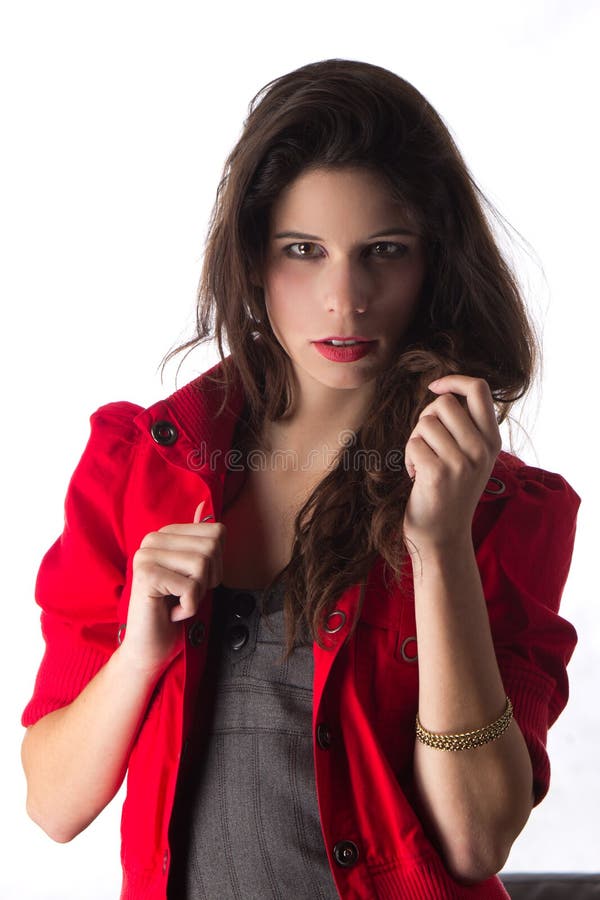 Pretty Young Woman with Red Jacket Stock Photo - Image of lady, people ...