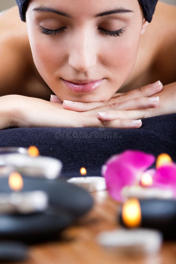 Pretty Young Woman Relaxing at Spa Stock Photo - Image of people, room ...