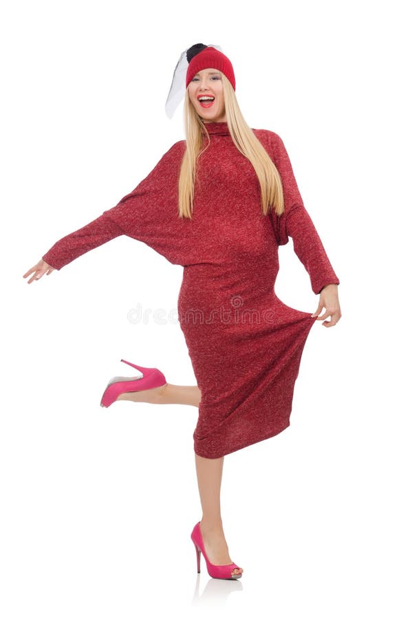 Pretty Young Woman in Ruby Dress Isolated on the Stock Image - Image of ...