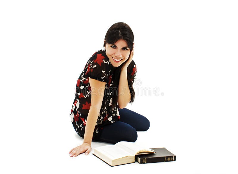 132 Pretty Young Woman Sit Floor Reading Book Stock Photos - Free ...