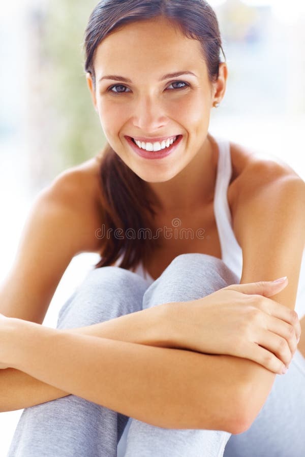 Pretty Young Woman Sitting Hugging Legs Stock Image - Image of fresh ...