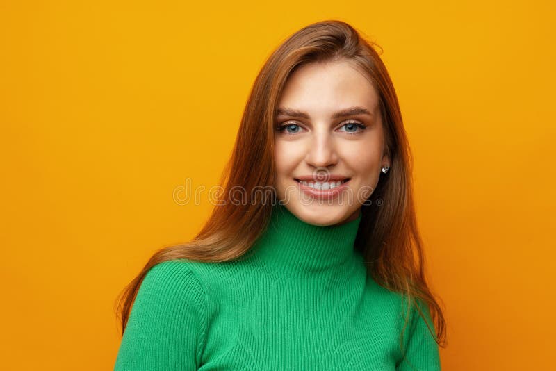 Pretty Young Woman Smiling Over Yellow Isolated Background Stock Image ...