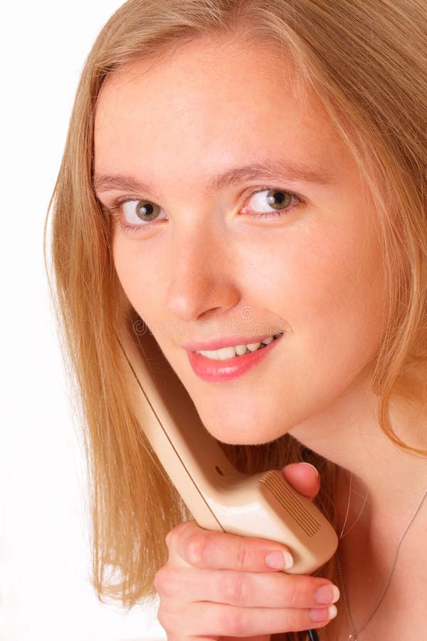 Pretty Young Woman Talking on the Old Phone Stock Image - Image of ...