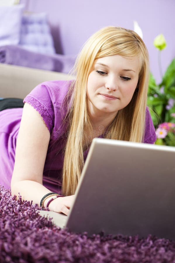 Pretty Young Woman Using Laptop Stock Photo - Image of modern, young ...