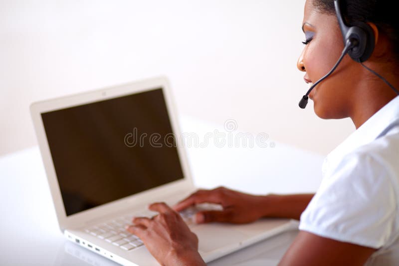Pretty Young Woman Working on Customer Service Stock Image - Image of ...