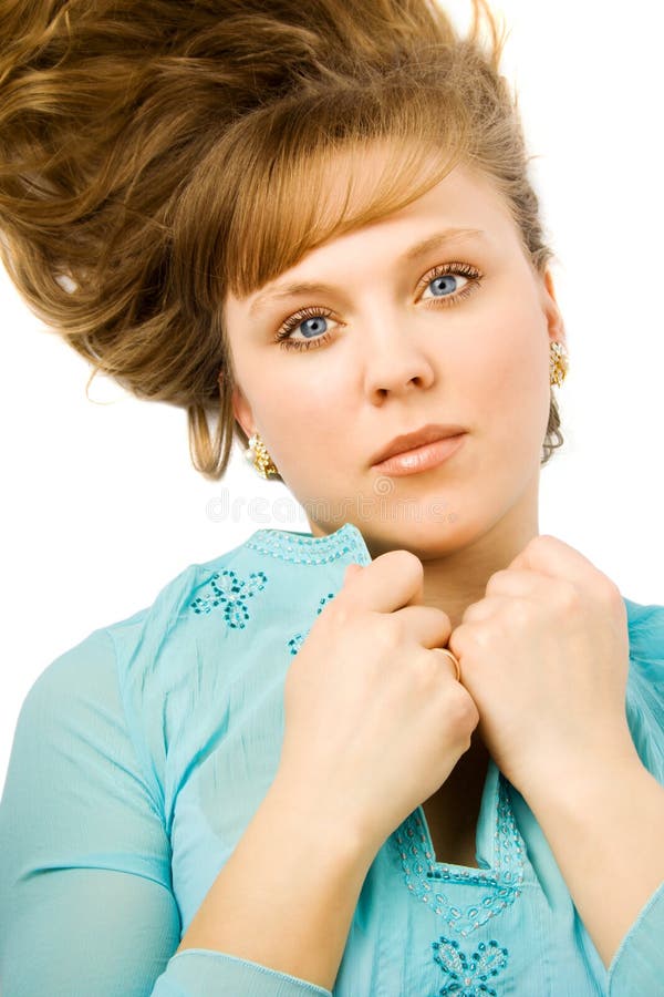 Pretty young women in blue stock photo. Image of caucasian - 2279524