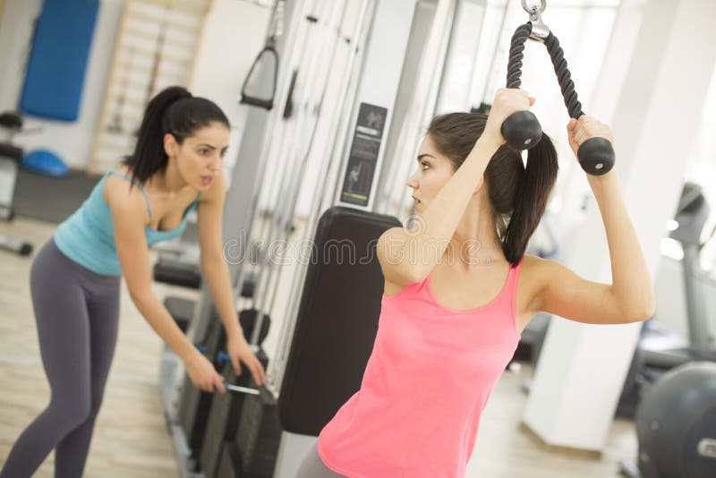 Pretty Young Women Training in the Gym Stock Photo - Image of athlete ...