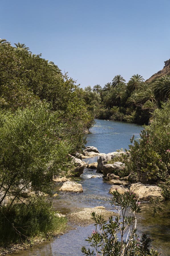 Preveli Gorge Where There Are Palm Trees And The River. Stock Image ...