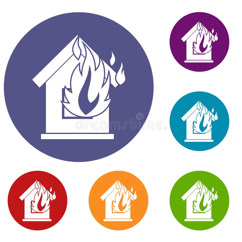 Preventing fire icons set stock vector. Illustration of destruction ...
