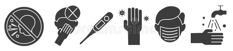 Preventing the Spread of the Virus. Common Dark Icons Associated with ...