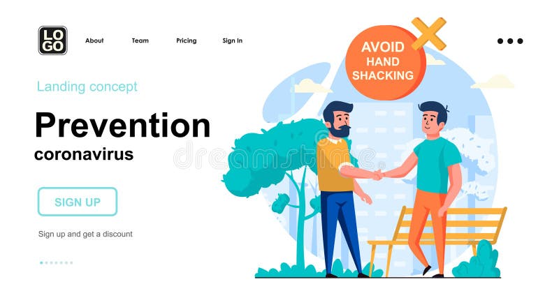 Prevention Coronavirus Web Concept. Men Must Avoid Hand Shaking and ...