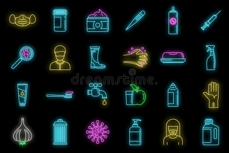 Prevention Disease Icons Set Vector Neon Stock Illustration