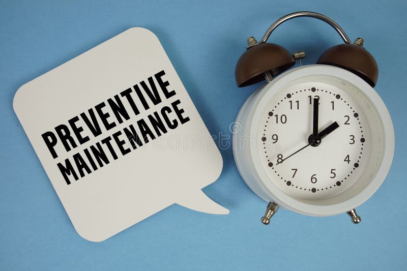 Preventive Maintenance Text with Alarm Clock on Blue Background Stock ...