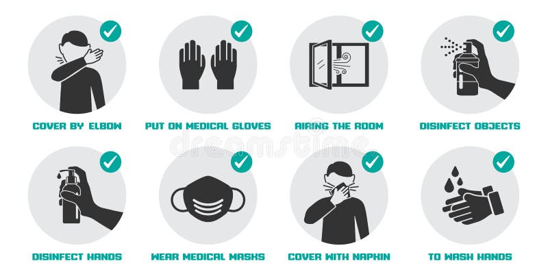 Preventive Measures Icons for Not Getting Sick and Not Spreading Virus ...