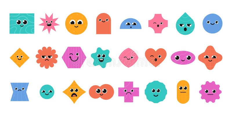 Cute Geometric Shapes Character Vector Set Stock Vector - Illustration ...