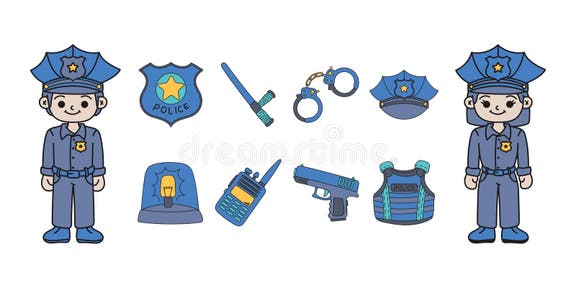 10 Cute Police Officer Doodle Set Stock Vector - Illustration of badge ...
