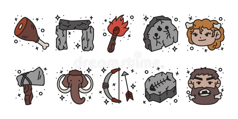 10 Stone Age Doodle Set stock vector. Illustration of silhouette ...