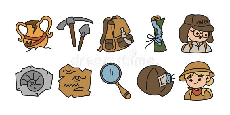 10 Archeology Doodle Set Collection Stock Vector - Illustration of ...