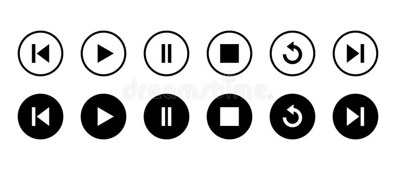 Previous, Play, Pause, Stop, Repeat, and Next Track Icon on Black ...