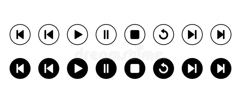 Previous, Play, Pause, Stop, Repeat, and Next Track Icon on Black ...
