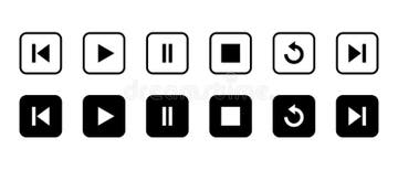Previous, Play, Pause, Stop, Repeat, and Next Track Icon on Black ...