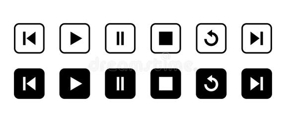 Previous, Play, Pause, Stop, Repeat, and Next Track Icon on Black ...