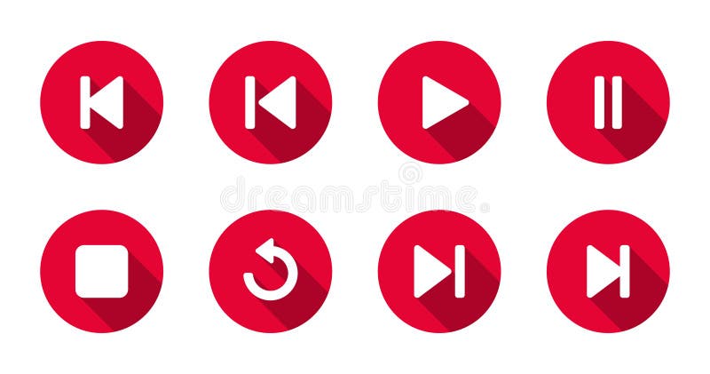 Previous, Play, Pause, Stop, Repeat, and Next Track Icon with Long ...