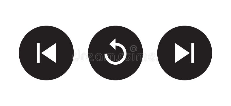 Previous, Repeat, and Next Icon Vector of Video Player on Circle Button ...