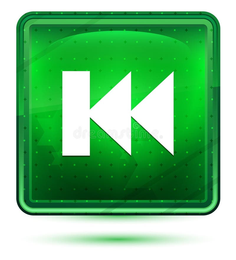 Previous Track Playlist Icon Neon Light Green Square Button Stock ...