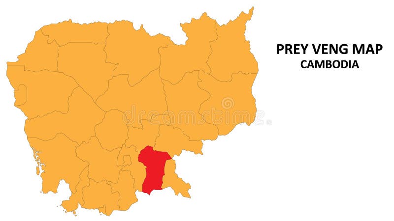 Prey Veng State and Regions Map Highlighted on Cambodia Map Stock ...