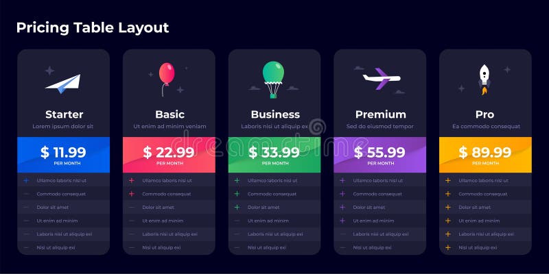 Price Comparison. Spreadsheet Compare Chart Layout. Subscription Plan ...