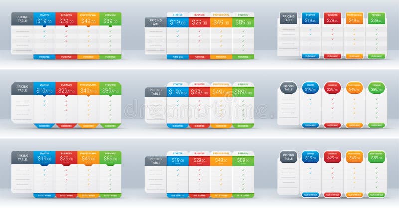 Price Comparison Table Layout Template for Three Products Stock Vector ...