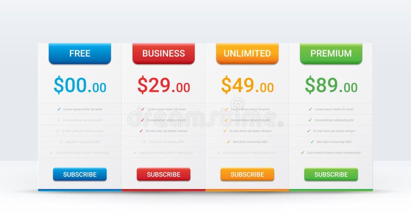 Price Comparison Table Layout Template for Four Products Stock Vector ...