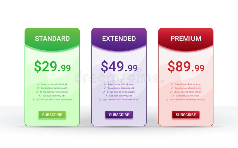Price Comparison Table Layout Template for Three Products Stock Vector ...