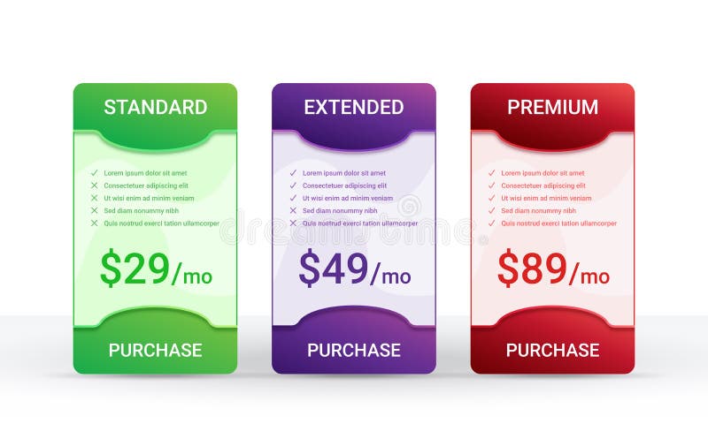 Price Comparison Table Layout Template for Three Products Stock Vector ...