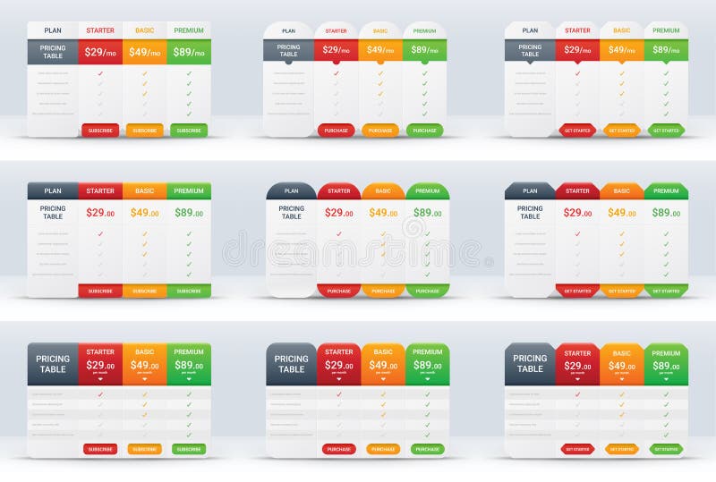 Price Comparison Table Layout Template for Three Products Stock Vector ...