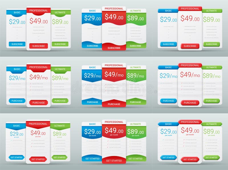 Price Comparison Table Layout Template for Three Products Stock Vector ...