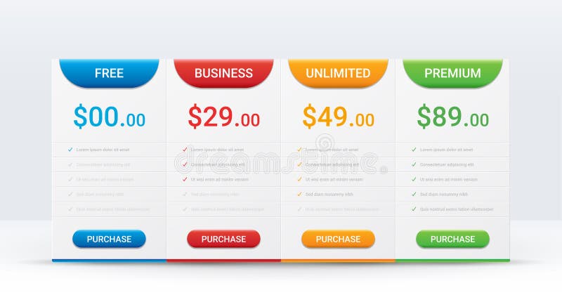 Price Comparison Table Layout Template for Four Products Stock Vector ...