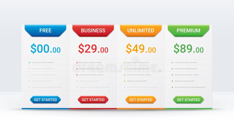 Price Comparison Table Layout Template for Four Products Stock Vector ...