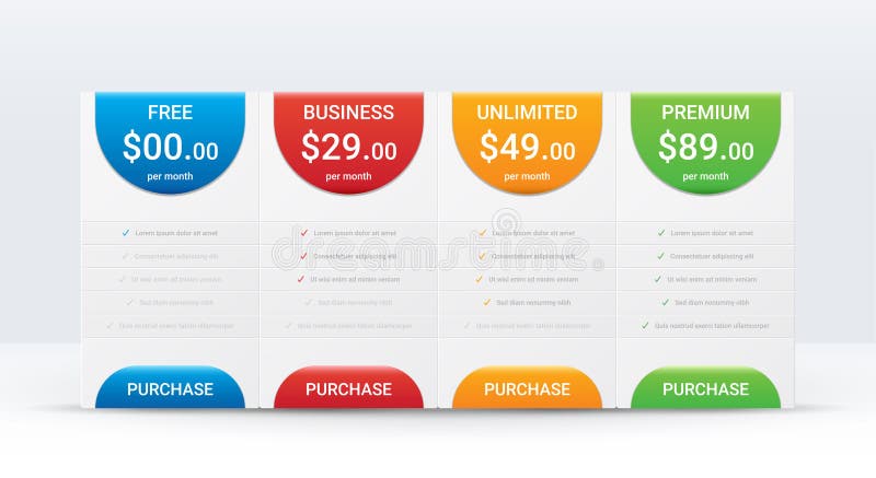 Price Comparison Table Layout Template for Four Products Stock Vector ...