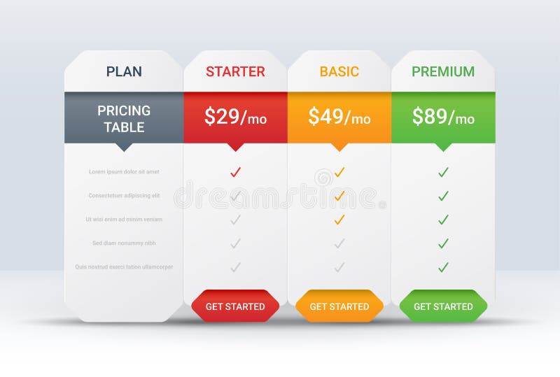 Price Comparison Table Layout Template for Three Products Stock Vector ...