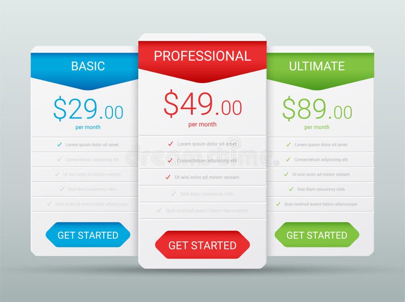 Price Comparison Table Layout Template for Three Products Stock Vector ...