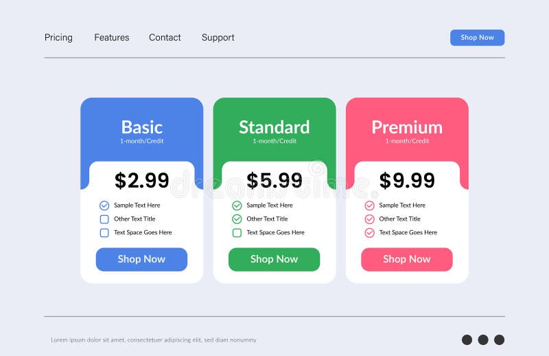 Price Comparison Table Layout Template for Three Products, Vector ...