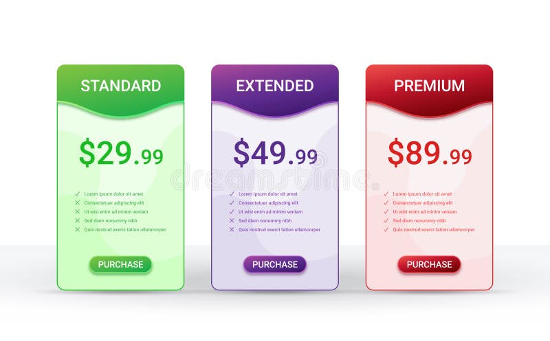 Price Comparison Table Layout Template for Three Products Stock Vector ...