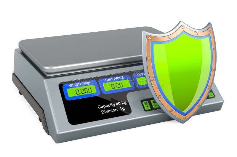 Price Computing Scale with Shield, 3D Rendering Stock Illustration ...